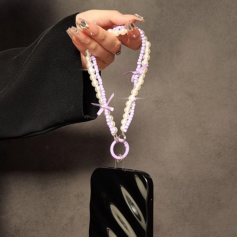 Purple Beaded Pearl Phone Strap,friendship Gift Keychain,phone Chain ...