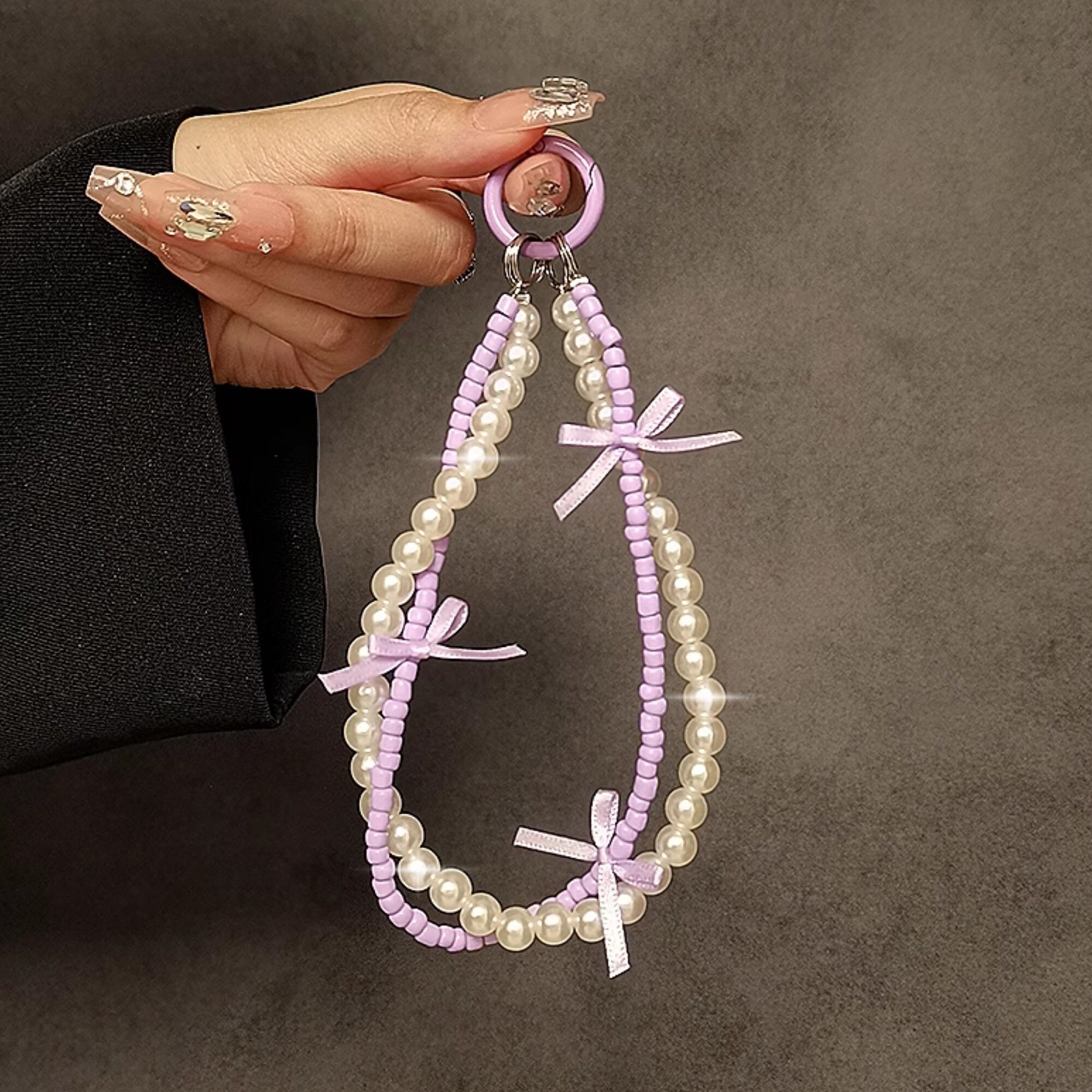 Purple Beaded Pearl Phone Strap,friendship Gift Keychain,phone Chain ...