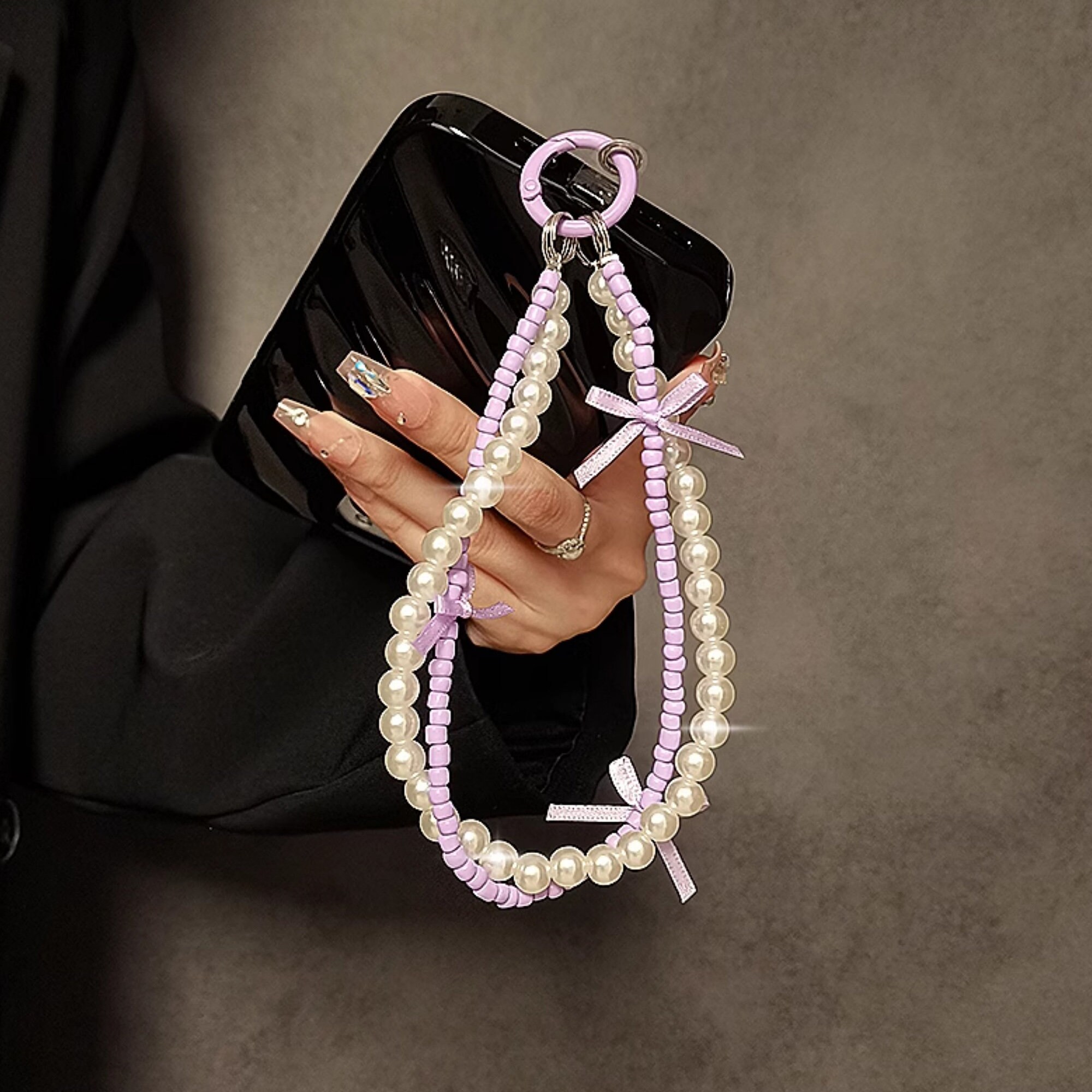 Purple Beaded Pearl Phone Strap,friendship Gift Keychain,phone Chain ...