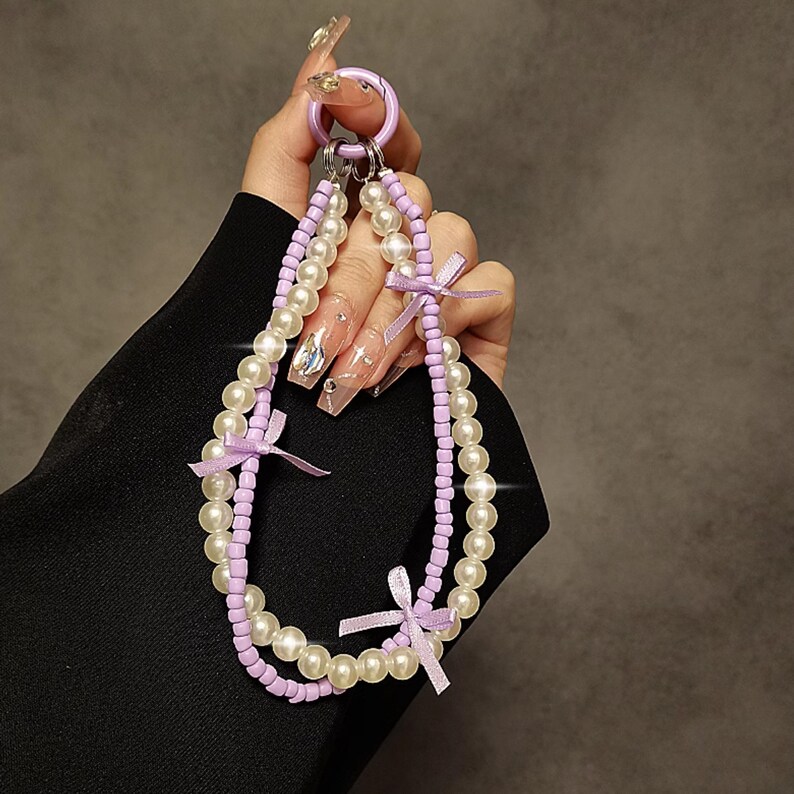 Purple Beaded Pearl Phone Strap,friendship Gift Keychain,phone Chain ...