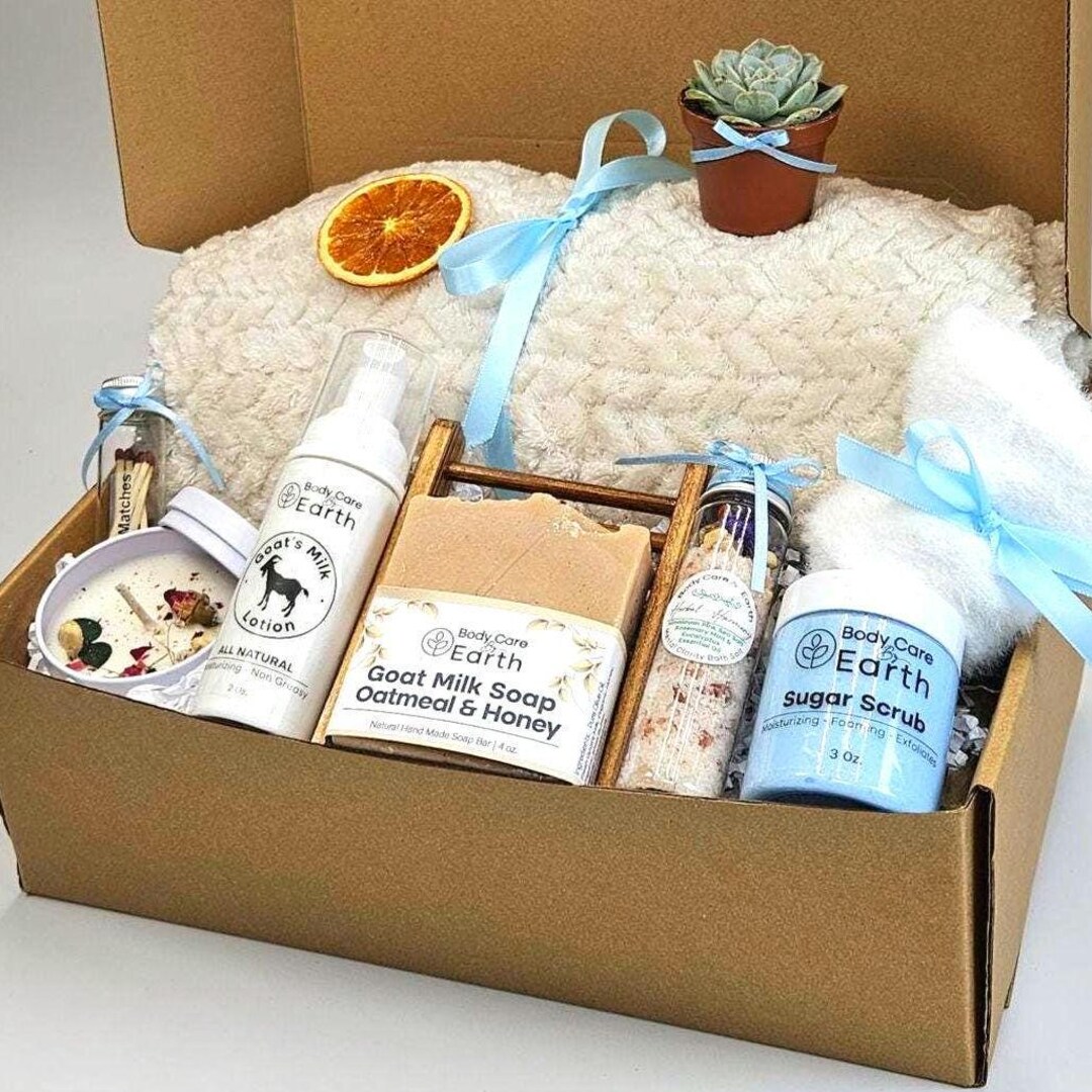 Organic Spa Gift Box – Goat Milk Soap, Candle & Plush Blanket - Etsy