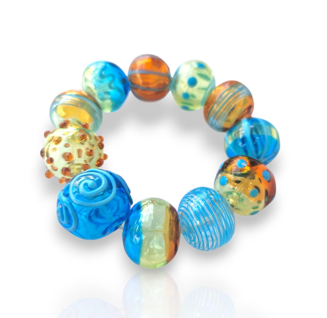 Colorful Boho Chic Statement Bracelet - Handmade Artisan Lampwork Glass ...