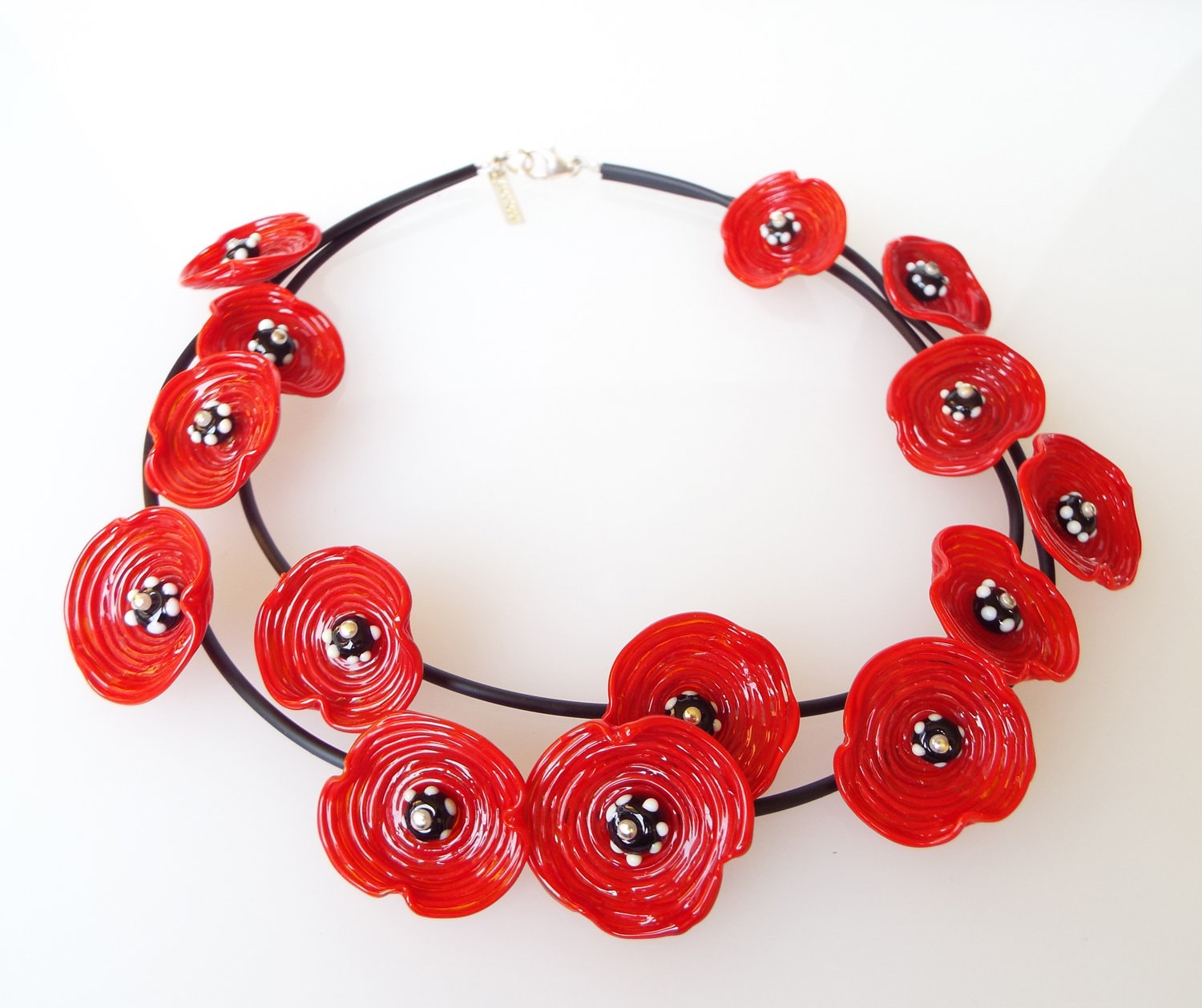 Glass Red Flower Necklace Bib Statement Necklace Red Poppies | Etsy