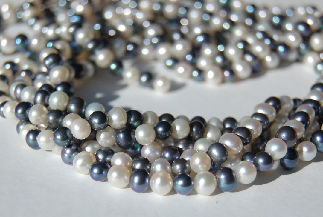 4~5 Mm Fresh Water Potato Shaped Pearls, Blue and White Pearls, Natural ...