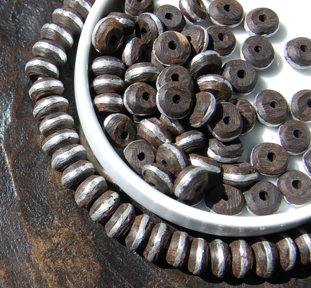 Handmade Ebony Wood Beads With an Aluminum Inlay, Wooden Beads, 10 ...