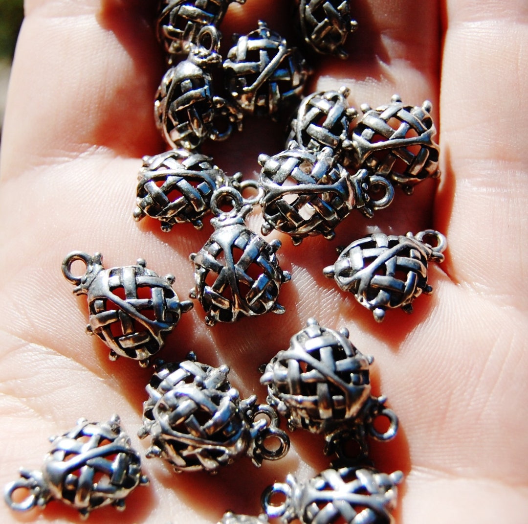 Woven Ladybug Charm: Sterling Silver Plated Pewter, Insect Jewelry ...