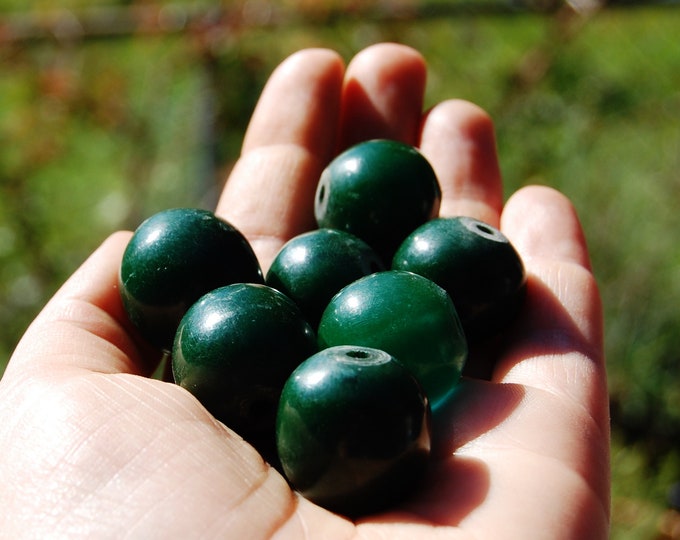 Dark Green African Copal Beads: Handmade Round Jewelry Supplies (22~24 ...