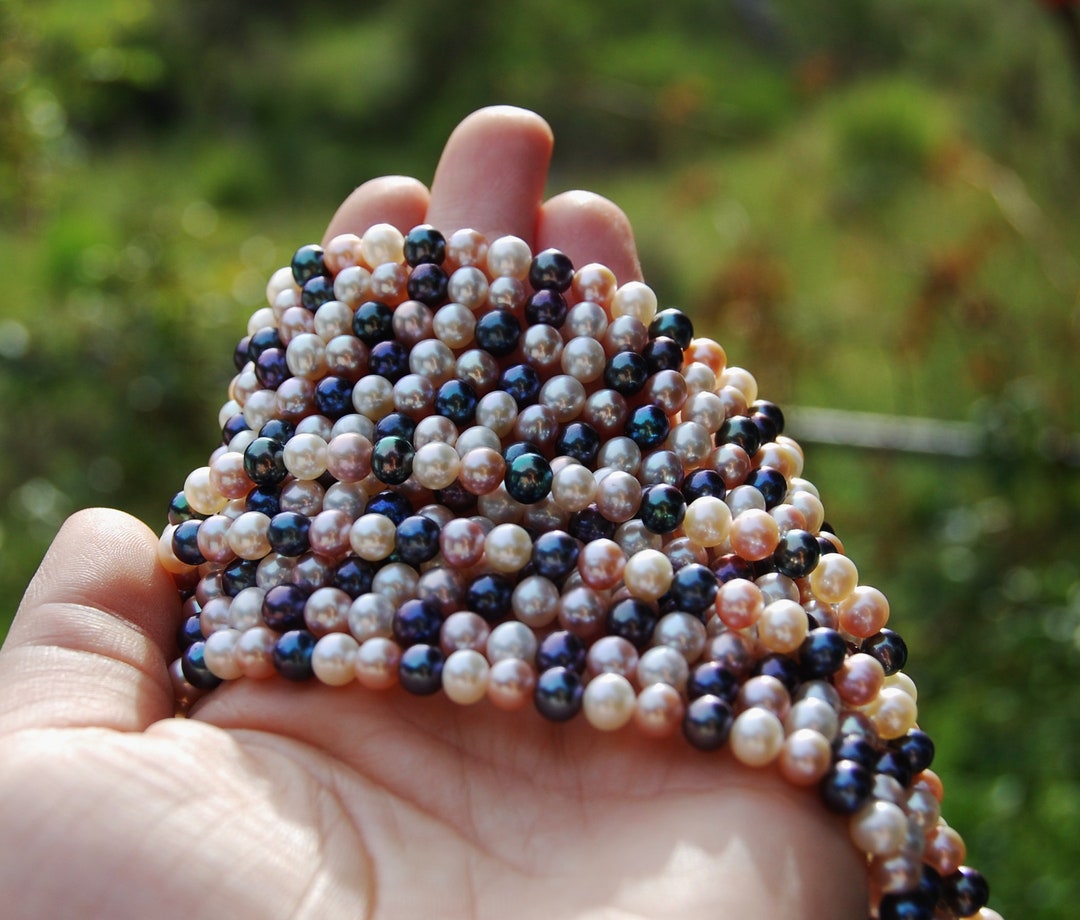 5 Mm Fresh Water Potato Shaped Pearls, Peacock, Cream and Pink Pearls ...