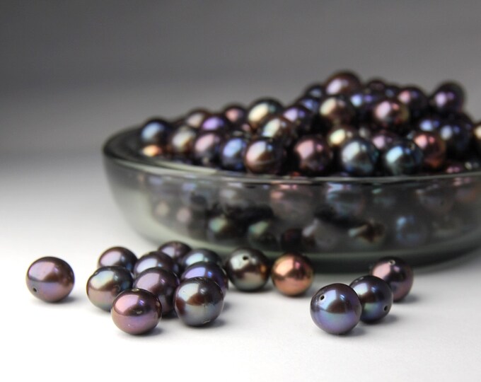 8 ~ 8.5 Mm Fresh Water Pearls, Natural Pearls, Dark Purple Blue Peacock ...