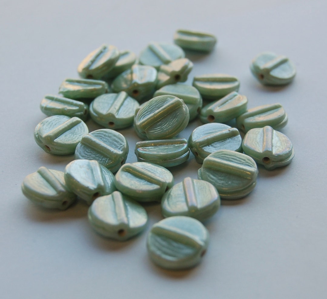 Pack of 10 Beads Mint Green Glass Beads Coin Shaped Bulk - Etsy