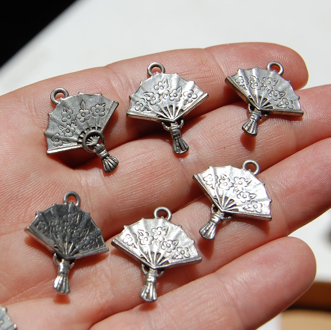Antique Silver Fan Charms, Detailed Charms, 1 Charm, Made in the U.S ...