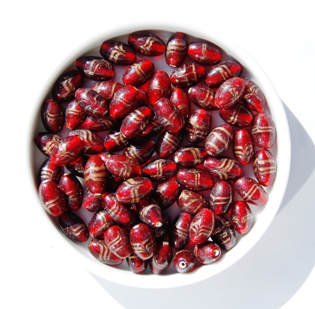 Red Oval Glass Beads With Gold Sparkle (pack of 10) - Etsy