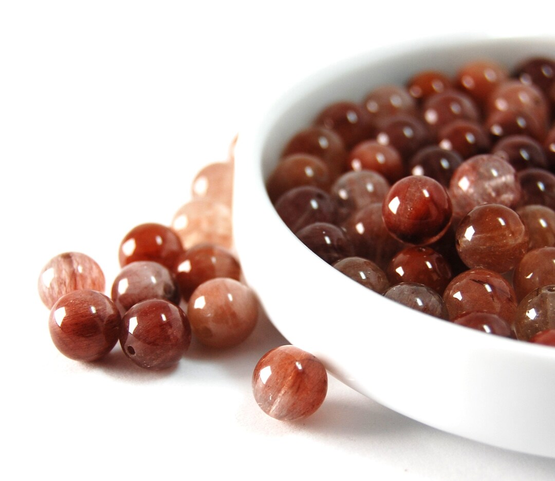 Red Rutile Quartz Beads: 9-9.5mm Gemstone Jewelry Making Supplies, 20 ...