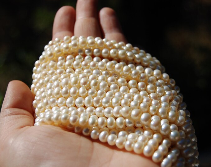 6 Mm Potato Shaped Fresh Water Pearls, Cream Pearls, Natural Pearls ...