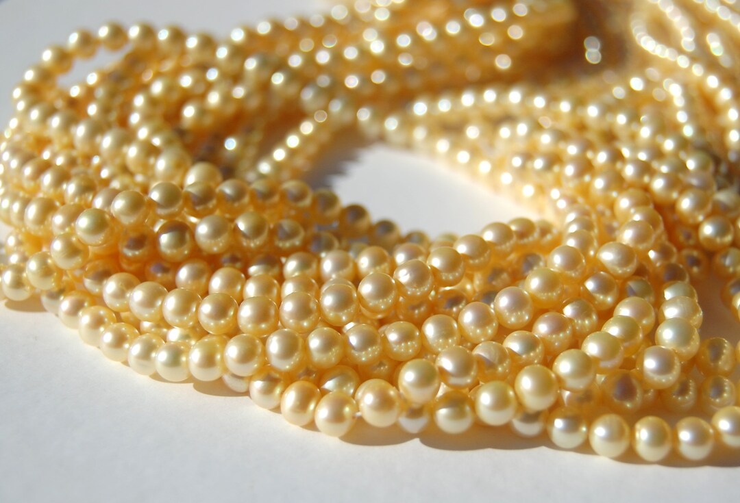 5 Mm Potato Shaped Fresh Water Pearls, Yellow Pearls, Natural Pearls ...