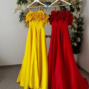 Floral Element Open Shoulder Maxi Dress, Romantic Evening Gown, Silk ...