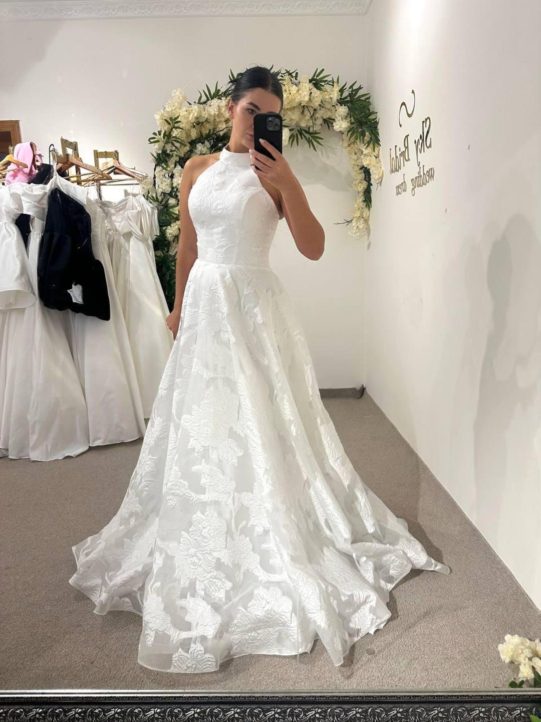 Modern Wedding Dress With High Neck, Open Shoulder Ivory Bridal Gown ...