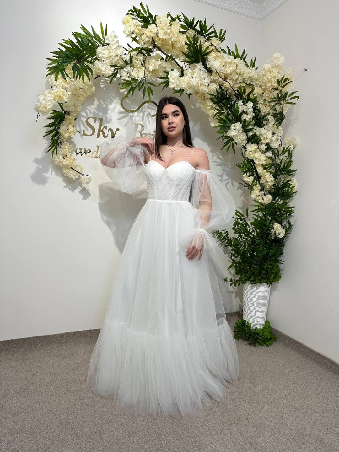 Elegant Translucent Corset Wedding Dress, Unique Flowy Bridal Gown ...