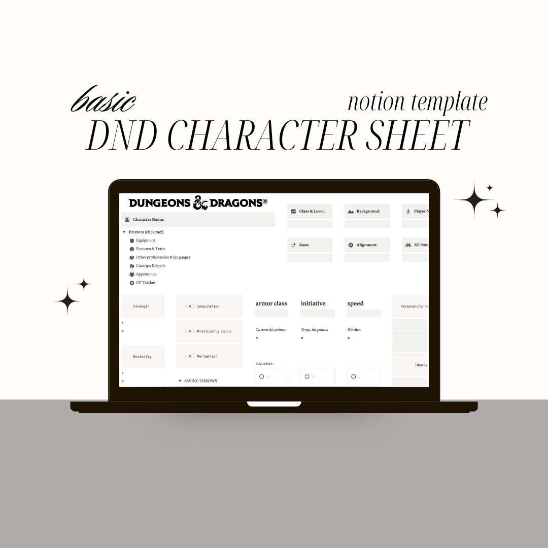 DND Character Sheet notion Template, Dungeons & Dragons, Dungeons and ...