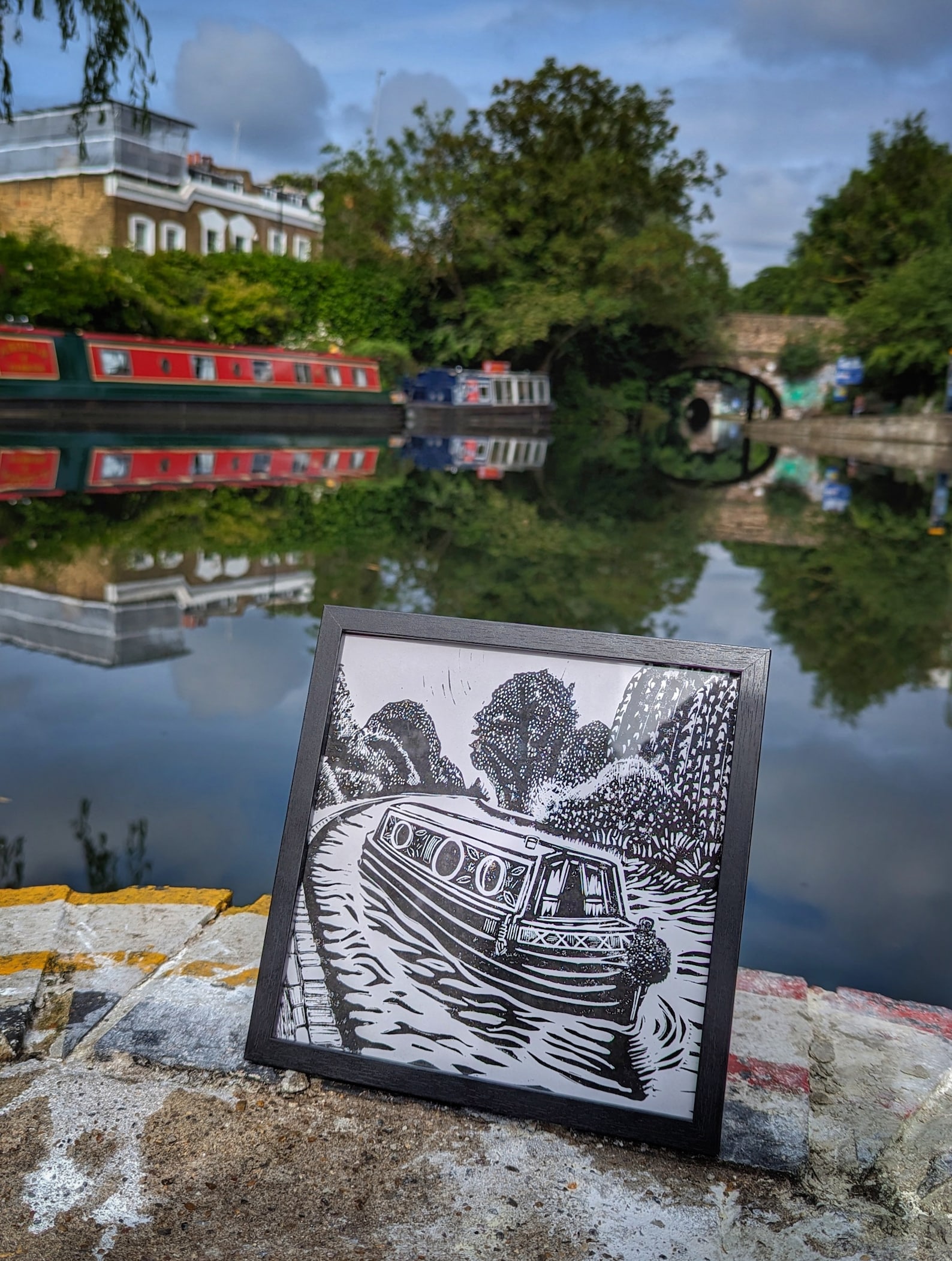 Canal Boat Linocut Print | Hand-carved Narrowboat Artwork | Limited ...