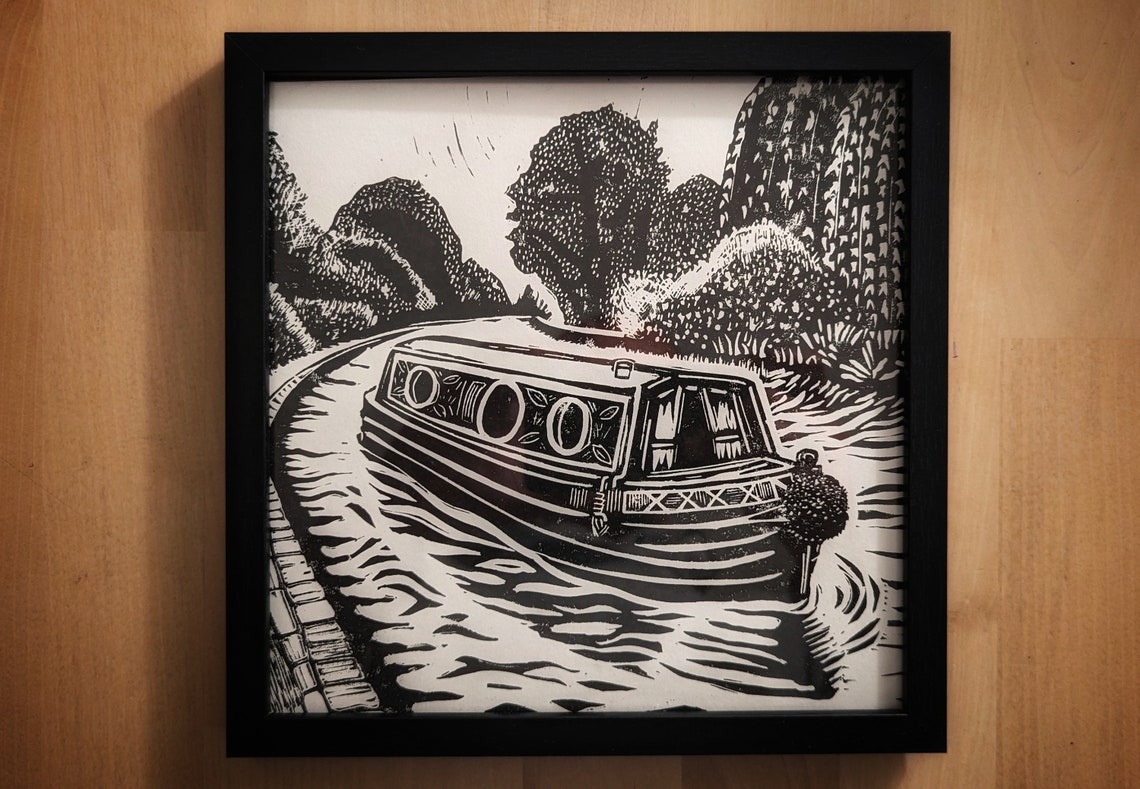 Canal Boat Linocut Print | Hand-carved Narrowboat Artwork | Limited ...