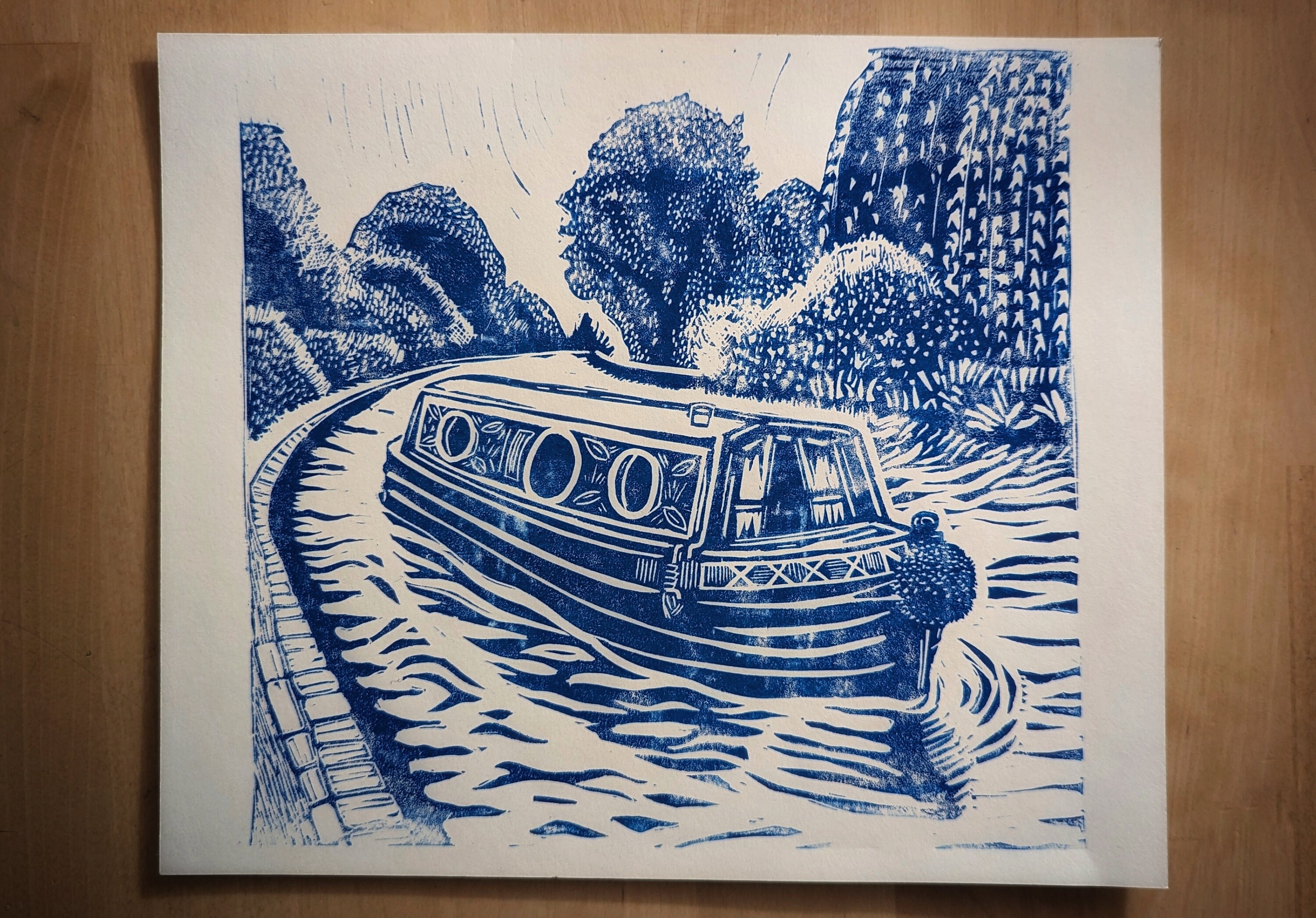 Canal Boat Linocut Print | Hand-carved Narrowboat Artwork | Limited ...