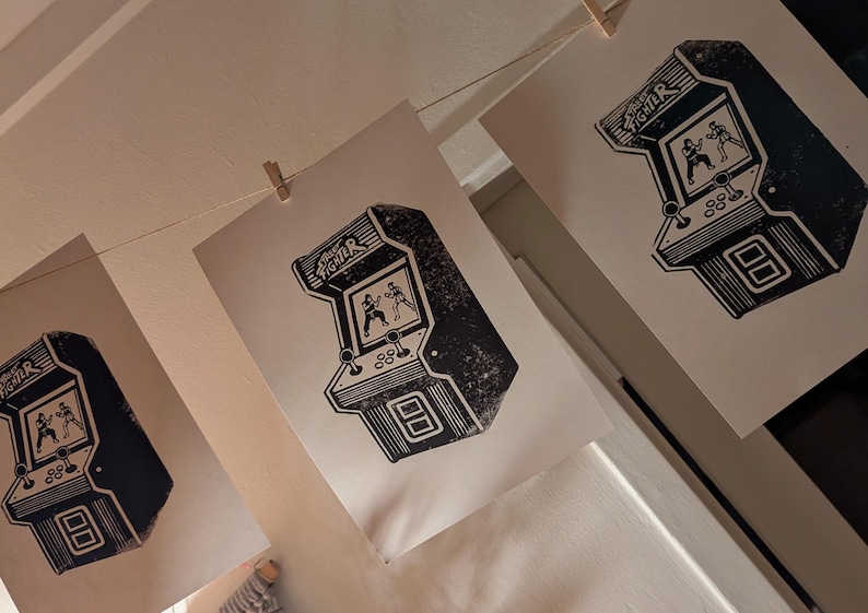 Street Fighter Arcade Machine Linocut Print | Hand-carved Gaming ...