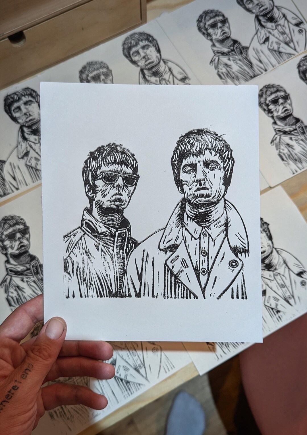 Oasis Linocut Print | Hand-carved Music Artwork | Britpop Icons Limited ...