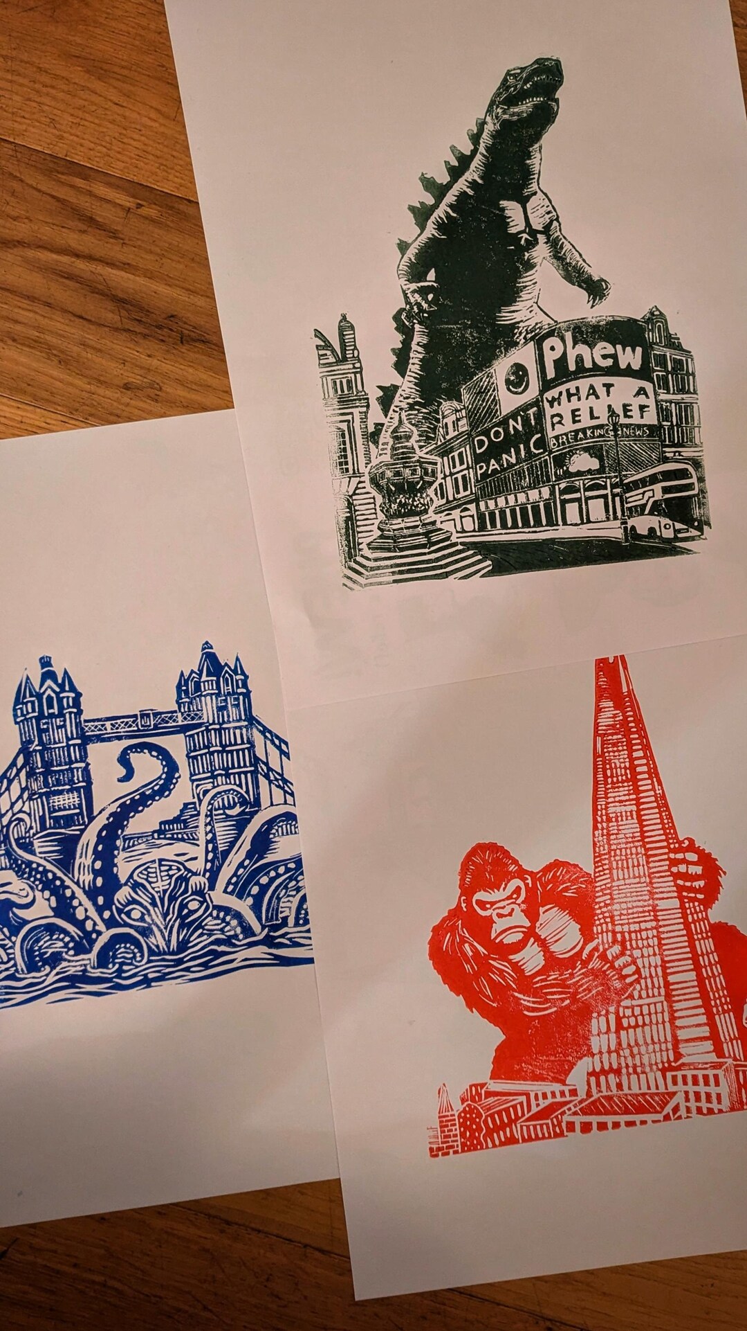 Movie Monsters Do London Linocut Prints | Hand-carved London Skyline ...