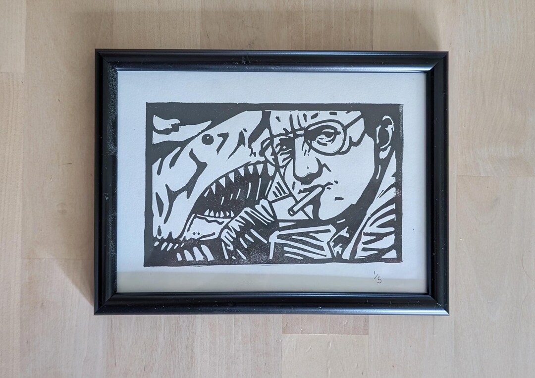 Jaws Linocut Print | Cult Movie Scene Art | Handmade 7x5" Print in ...
