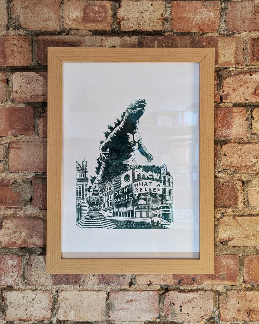 Godzilla Linocut Print: Piccadilly Circus, London Monster Artwork - Etsy