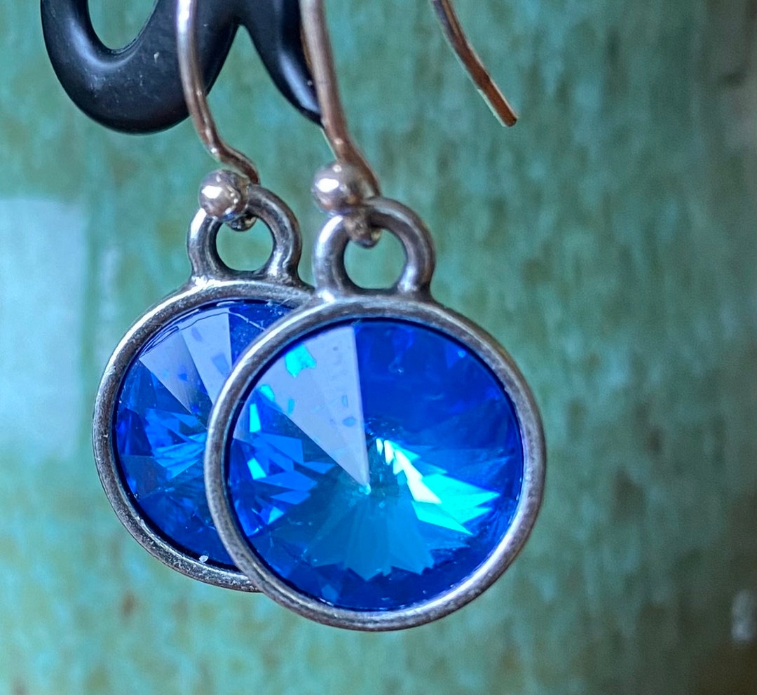 Gorgeous Royal Blue Swarovski Rivoli Crystal Earrings, Swarovski ...