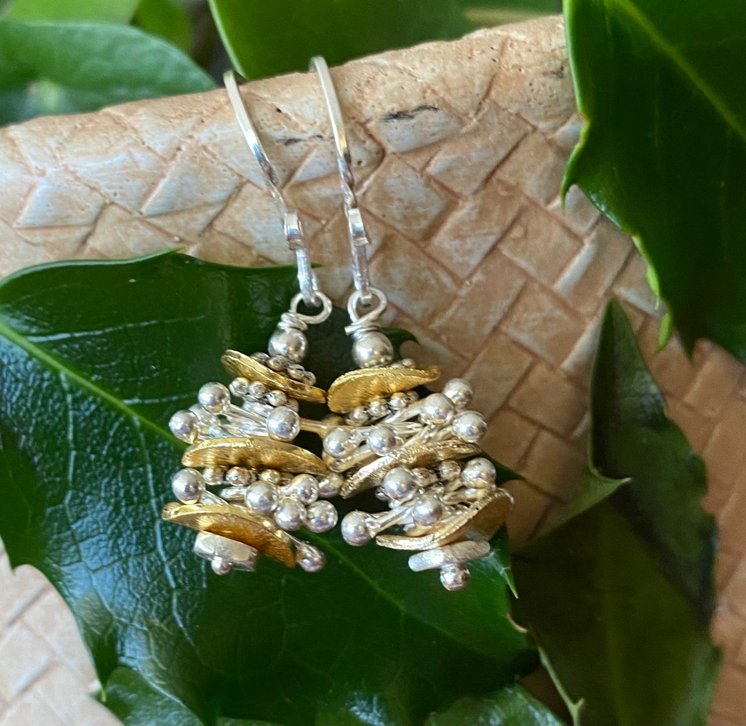 Karen Hill Tribe Earrings, Christmas Tree Holiday Earrings, Unique OOAK, Women’s Fine Silver ...