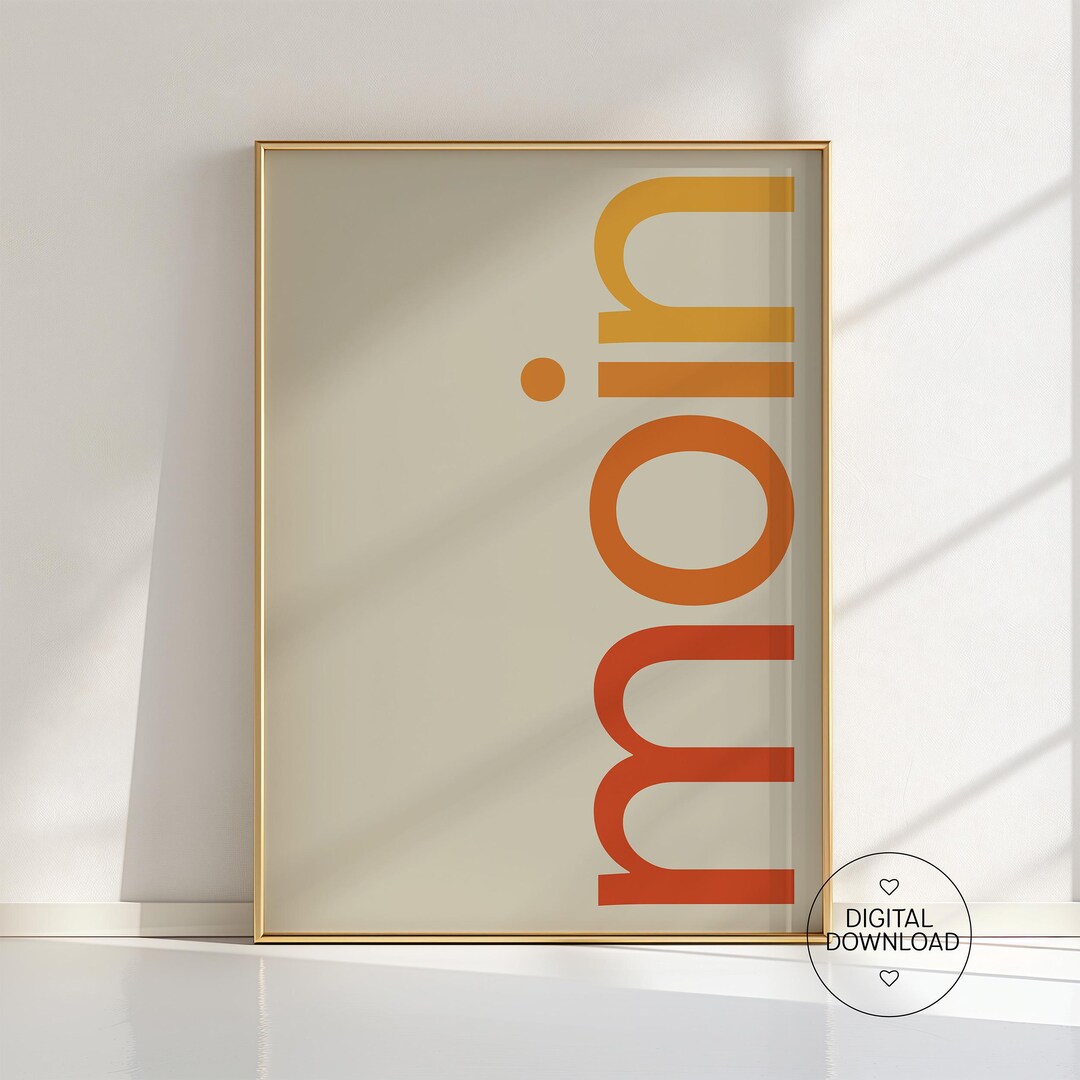 Moin Poster: Retro Wall Art in Orange & Yellow on Beige, Coastal German ...
