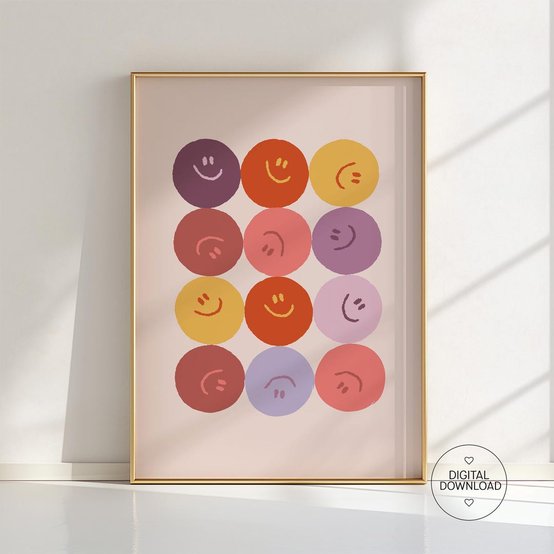 Smiley Face Poster, Retro Y2K Happy Face Print for Kids Room & Nursery ...
