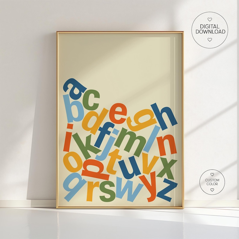 Colorful Alphabet Poster, ABC Wall Art for Kids, Printable Learning ...