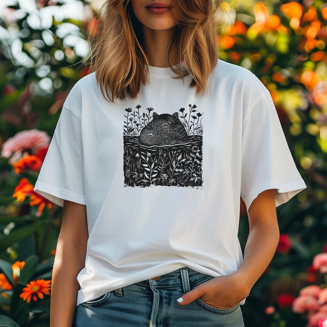 Capybara Linocut Print Tshirt, Capybara Vintage Tee, Gift for Capybara ...