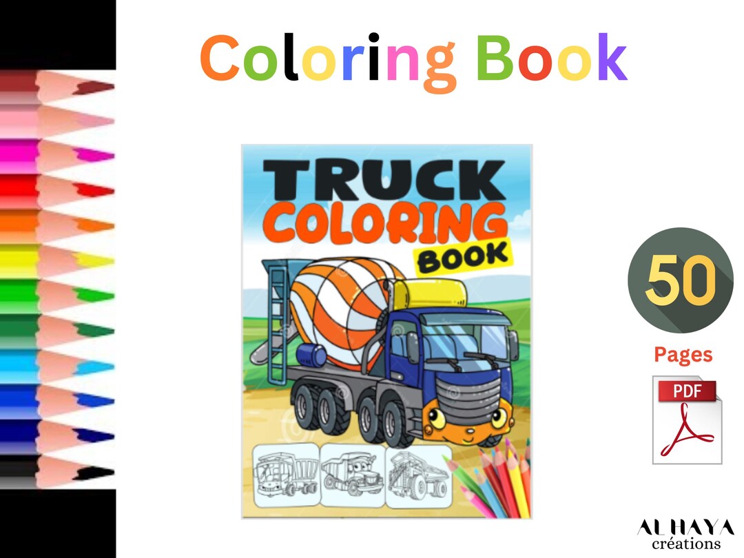 Big Wheels and Bold Colors: A Truck Coloring Book 50 Pages PDF - Etsy