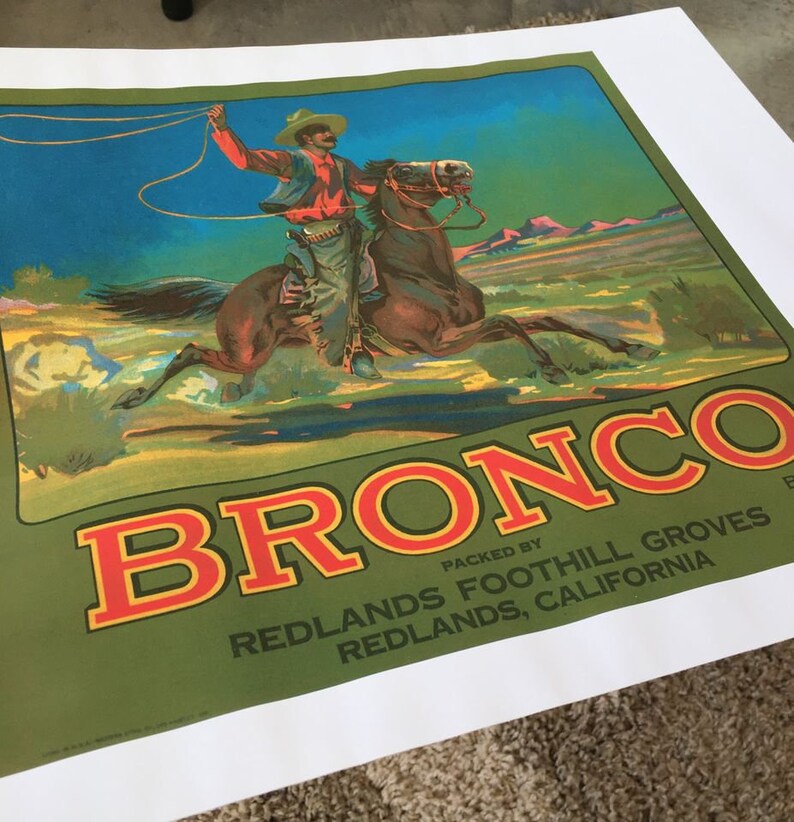 BRONCO Vintage Fruit Crate Art Print Cowboy - Etsy