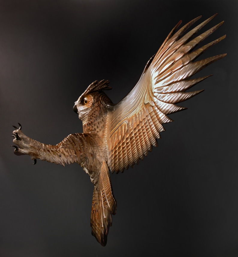 Owl Wood Sculpture Attacking Pose Jason Tennant - Etsy