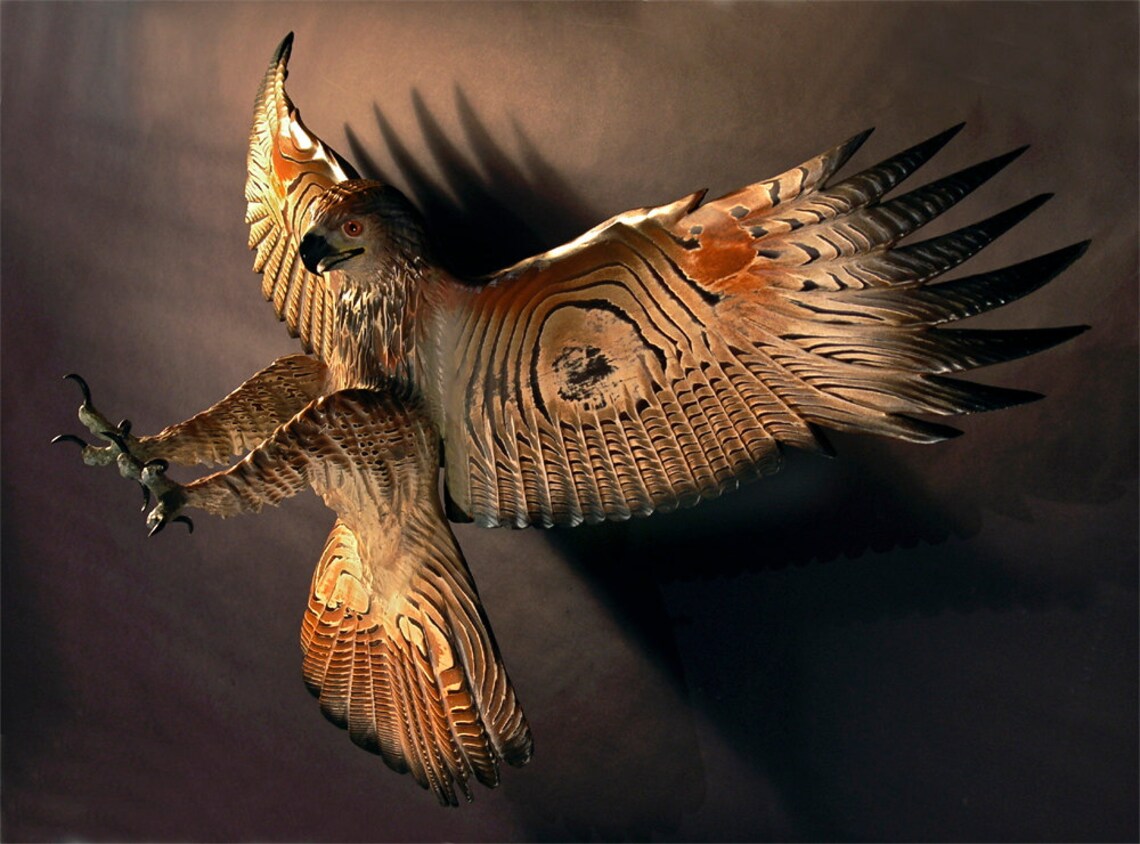 Hawk Wood Sculpture Attacking by Jason Tennant | Etsy
