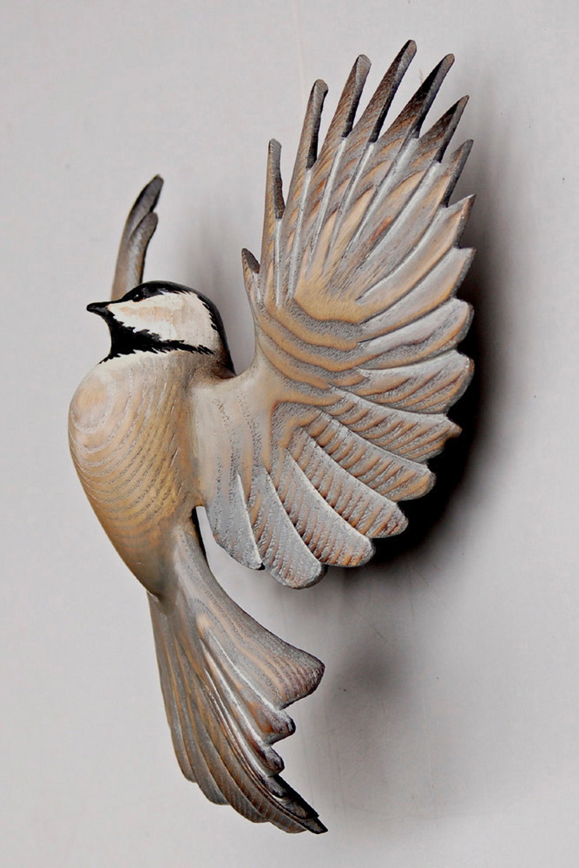 Chickadee wood sculpture woodcarving in Ash by Jason Tennant | Etsy