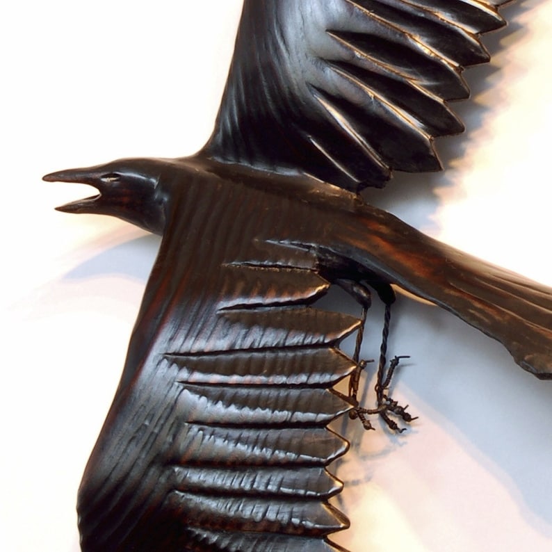 Flying Crow Wood Carving, Gesture 2 by Jason Tennant - Etsy