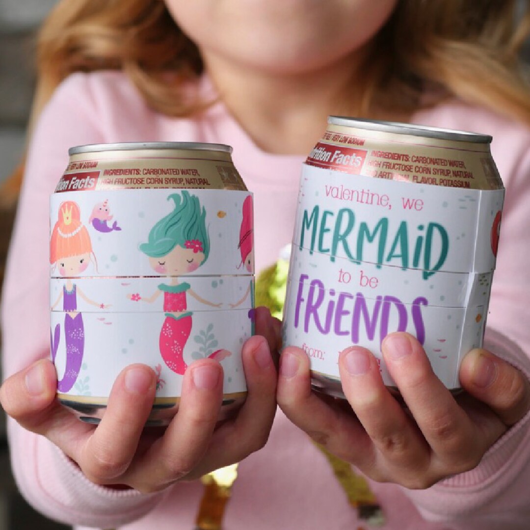 Mermaid Twistable Soda Can EDITABLE Printable Valentines - Etsy