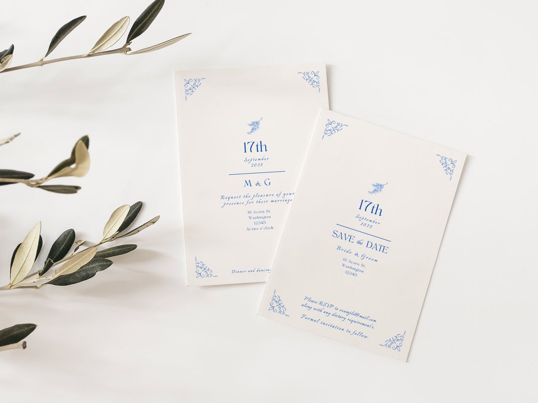 Old-money Save the Date & Wedding Invitation Set Olive Branch. Template ...