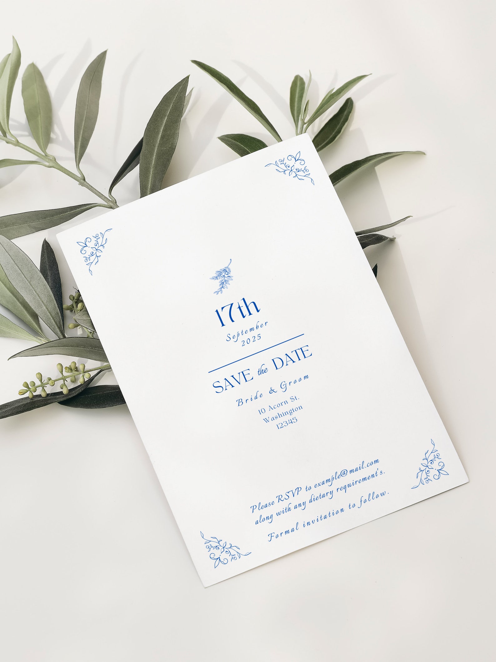 Old-money Save the Date & Wedding Invitation Set Olive Branch. Template ...