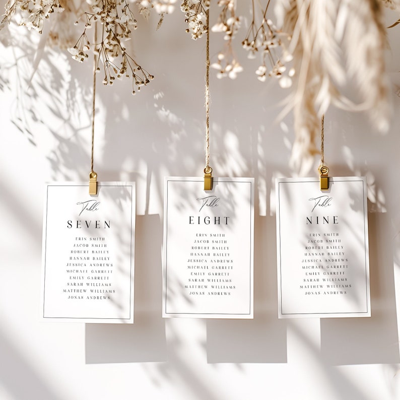 Modern Wedding Seating Chart Card Template, Minimal Wedding Seating ...
