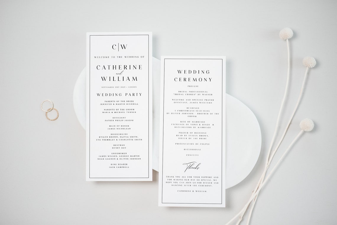 Wedding Ceremony Program Template, Simple Program Template, Elegant ...
