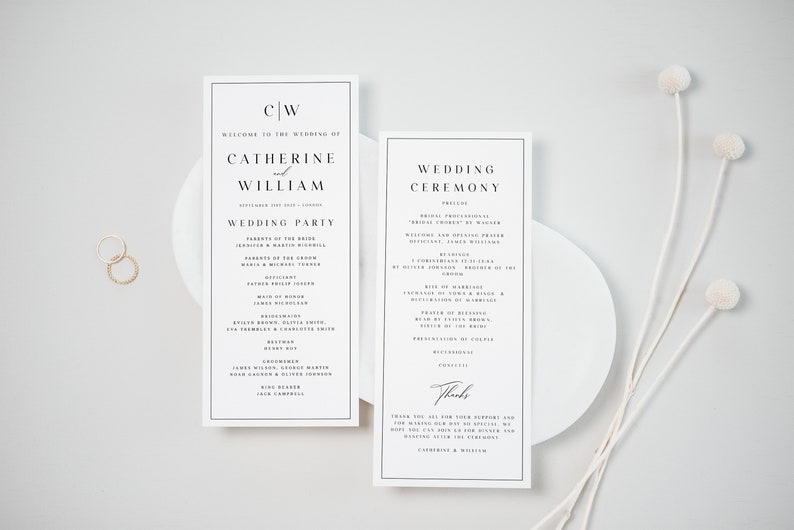 Wedding Ceremony Program Template, Simple Program Template, Elegant ...