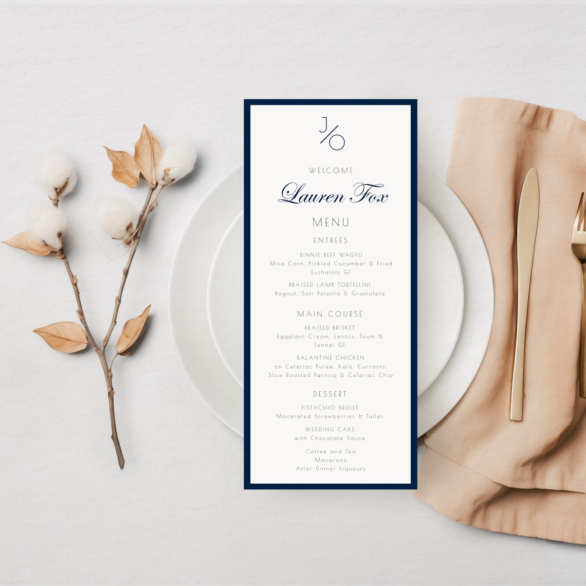 Personalizable Guest Menu Template, Modern Script Wedding Dinner Menu ...